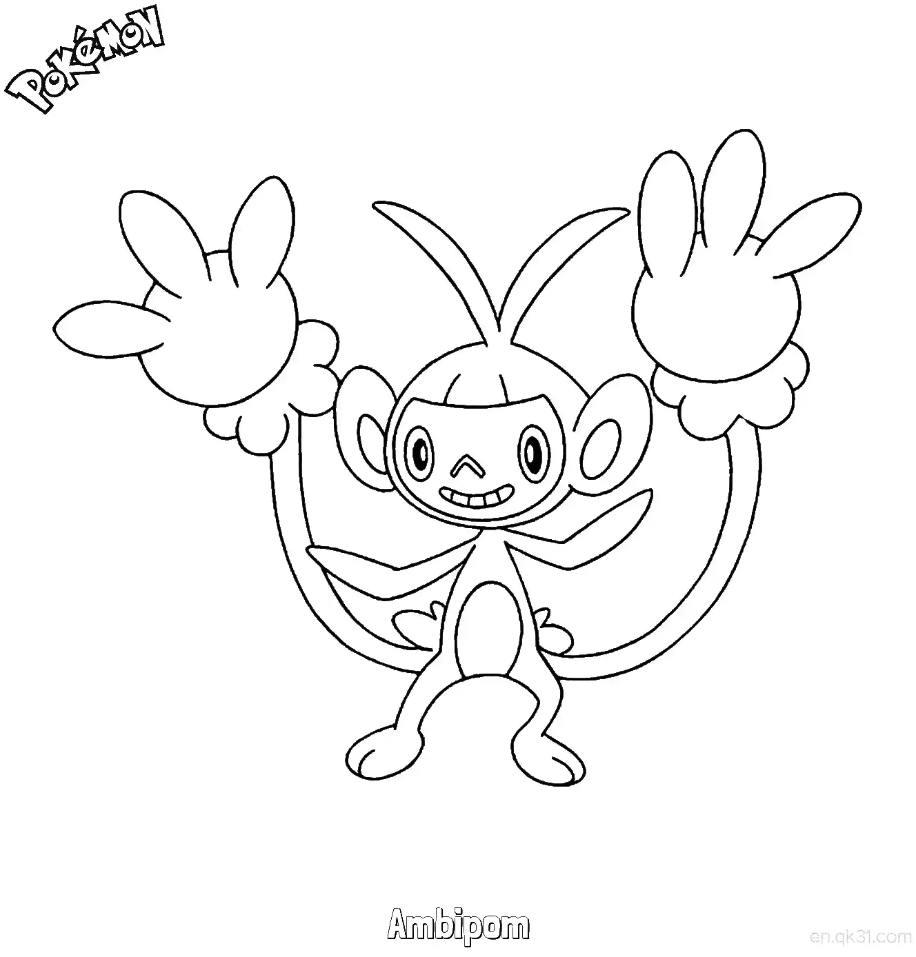Ambipom Coloring Page - Free Printable Pokemon Coloring Sheets | QuickDuck